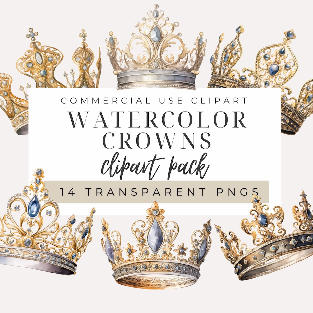 Watercolor Crowns Clipart INSTANT DOWNLOAD Elegant Silver & Gold Royal ...