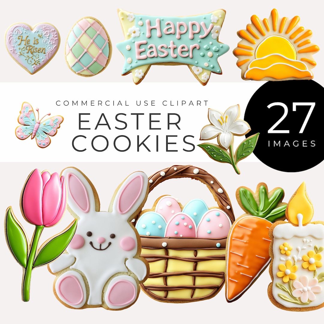 Easter Cookies Clipart INSTANT DOWNLOAD Spring Bunny, Eggs, Flowers ...