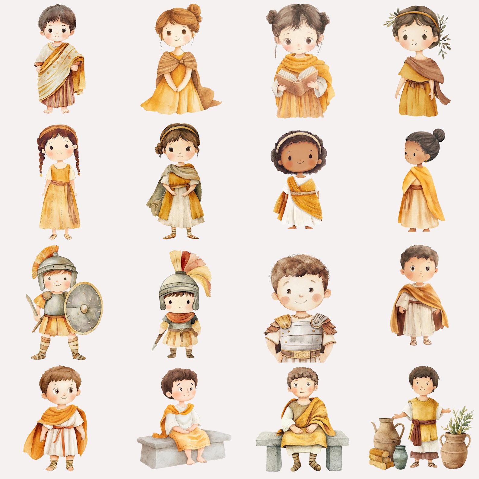 Cute Roman Empire Clipart Instant Download Watercolor Gladiators ...