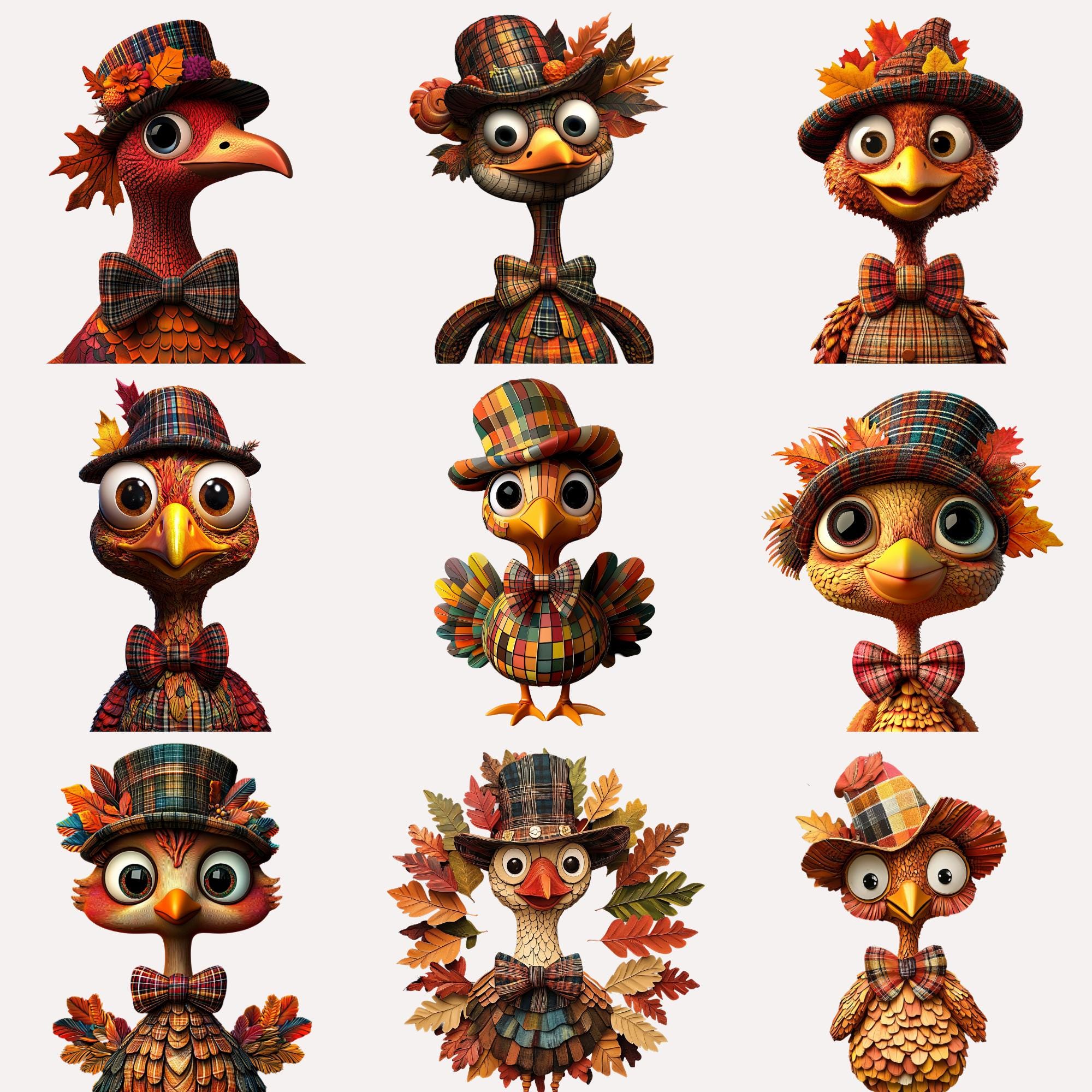 Quirky Turkey Clipart Pack INSTANT DOWNLOAD Fun Thanksgiving Cartoon ...