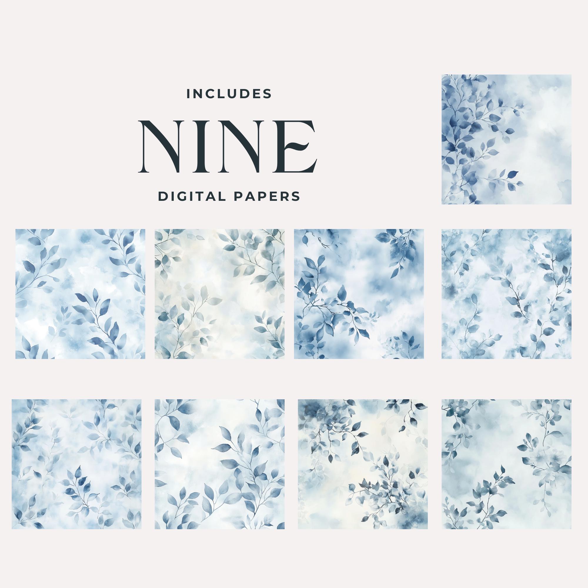 Soft Blue Watercolor Floral Digital Papers INSTANT DOWNLOAD Pastel ...