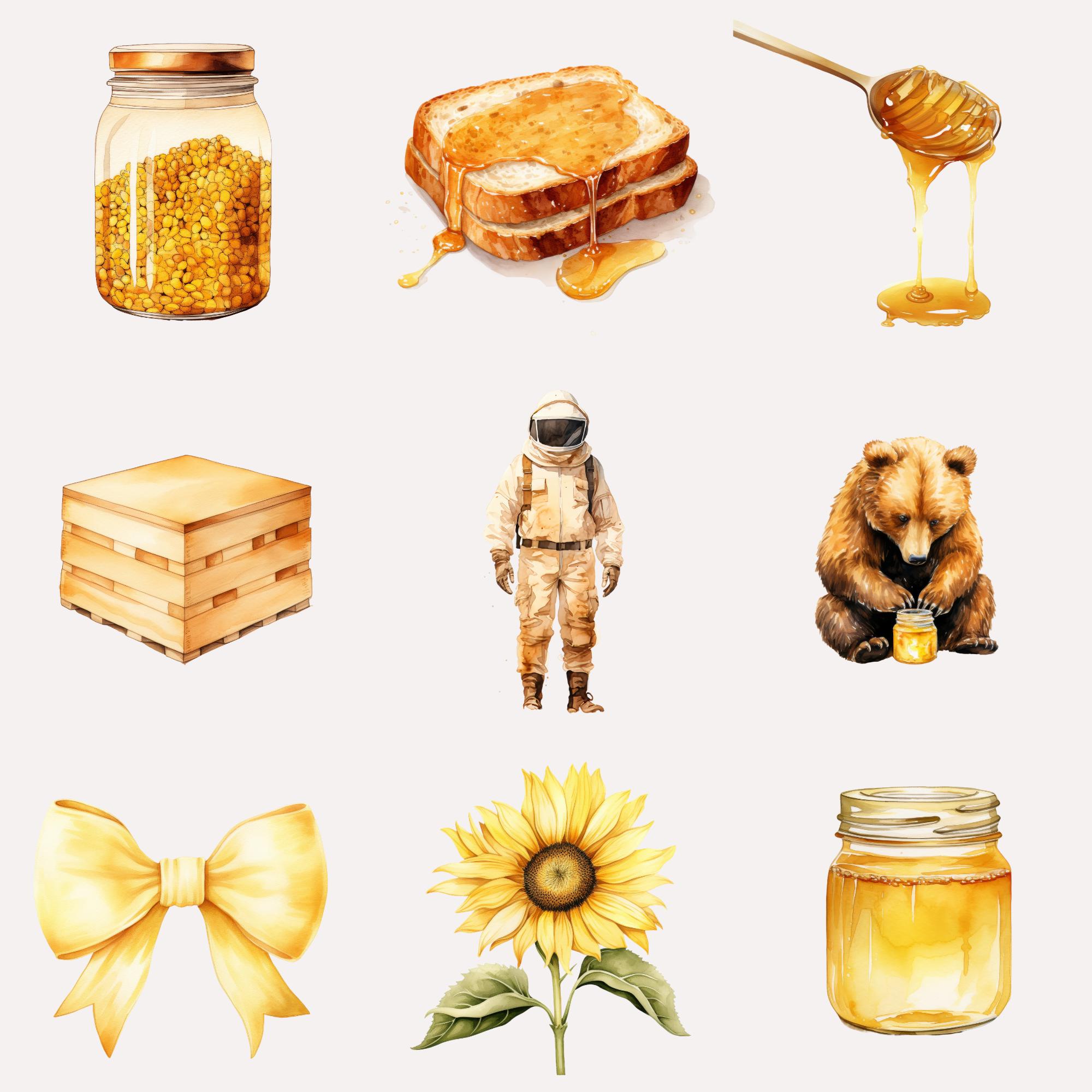 Honey Clipart Bundle INSTANT DOWNLOAD Watercolor Bumble Bee & Floral ...