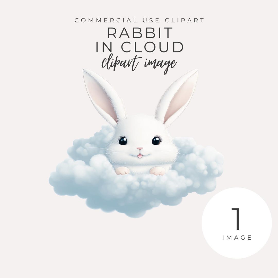 Rabbit in Cloud Clipart INSTANT DOWNLOAD Cute Baby Animal Graphic ...