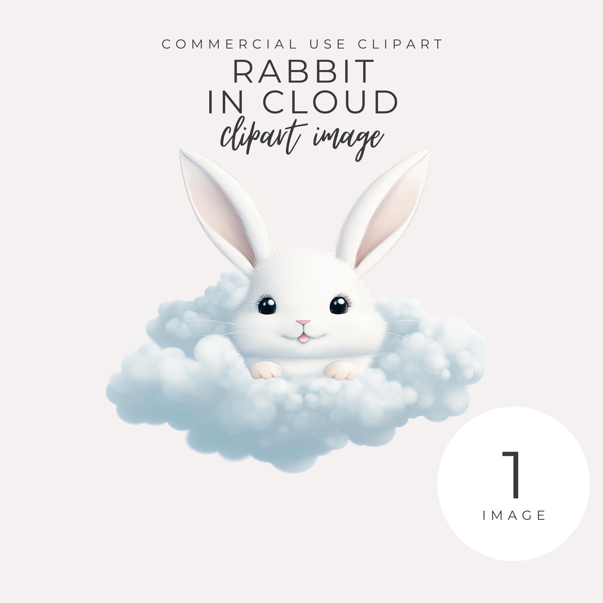 Rabbit in Cloud Clipart INSTANT DOWNLOAD Cute Baby Animal Graphic ...