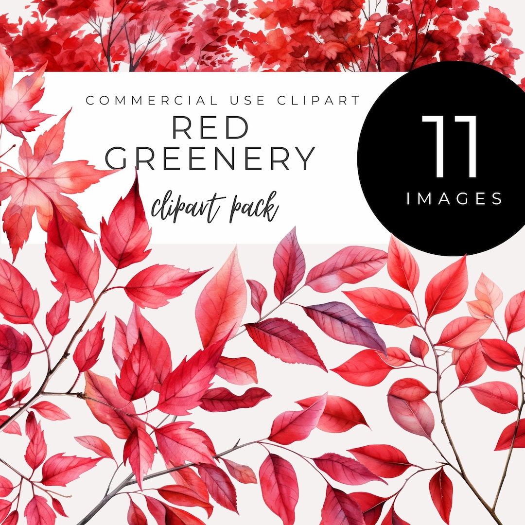 Red Greenery Clipart INSTANT DOWNLOAD Nature-inspired Decor, Watercolor ...