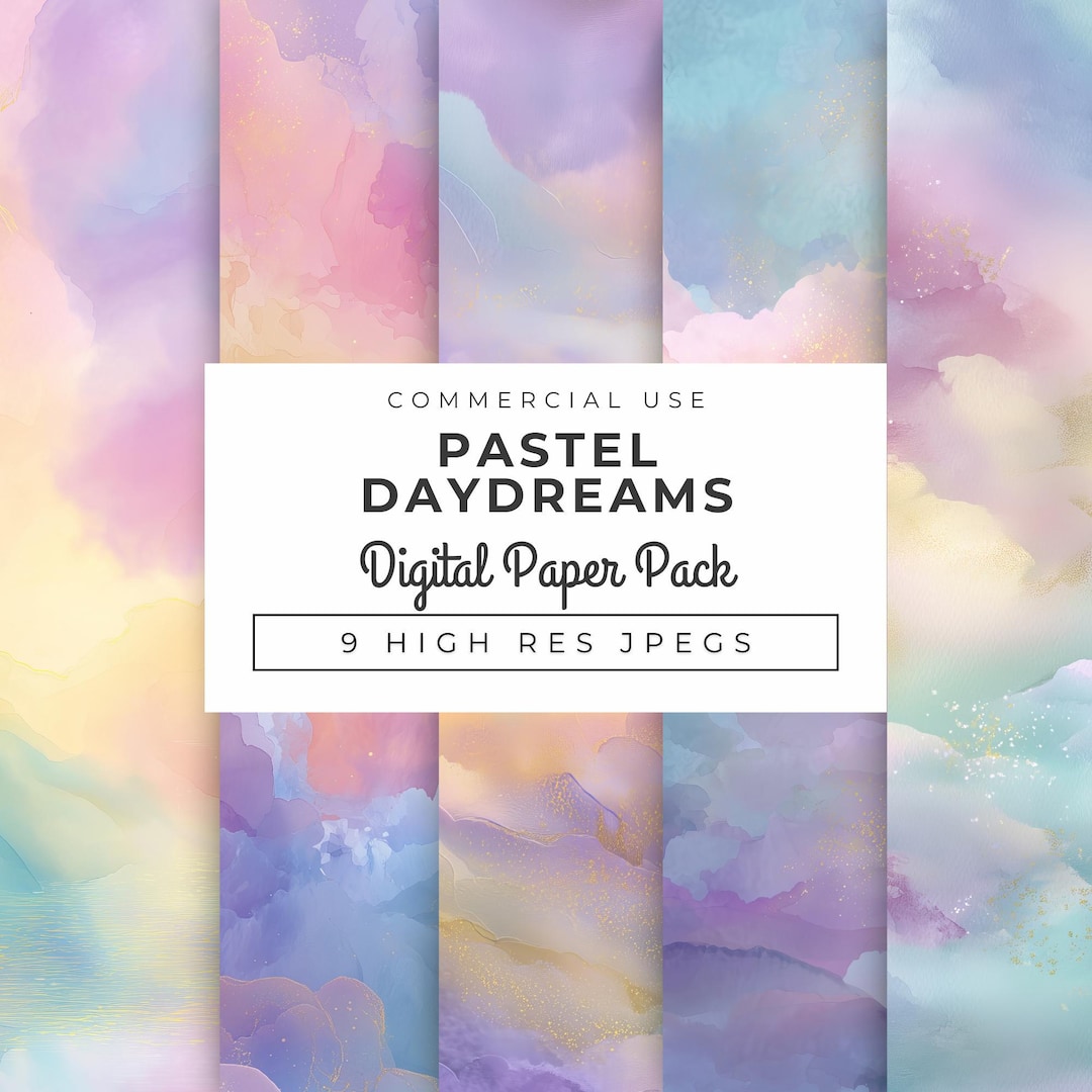 Pastel Dreams Digital Papers, Commercial Use Ethereal Watercolor Cloud ...