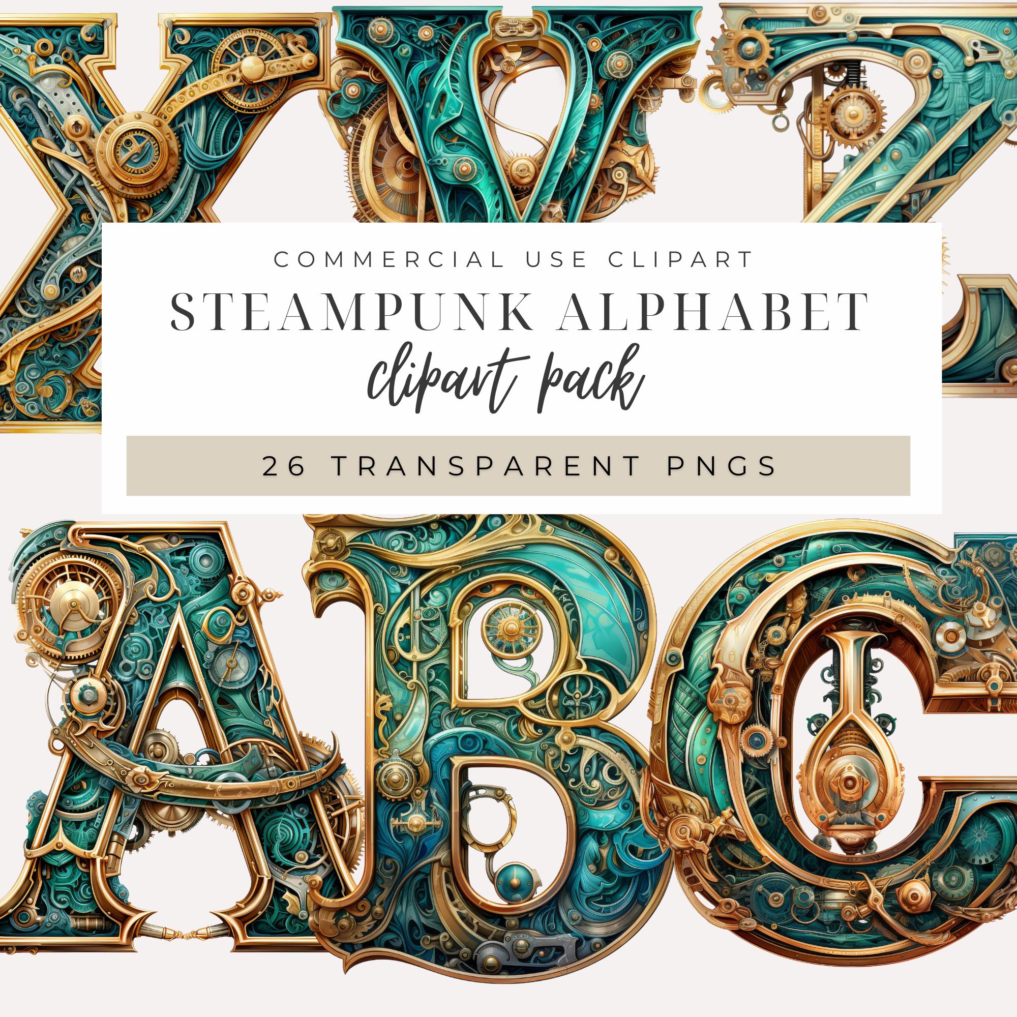 Steampunk Alphabet Letters INSTANT DOWNLOAD Teal & Gold Vintage ...