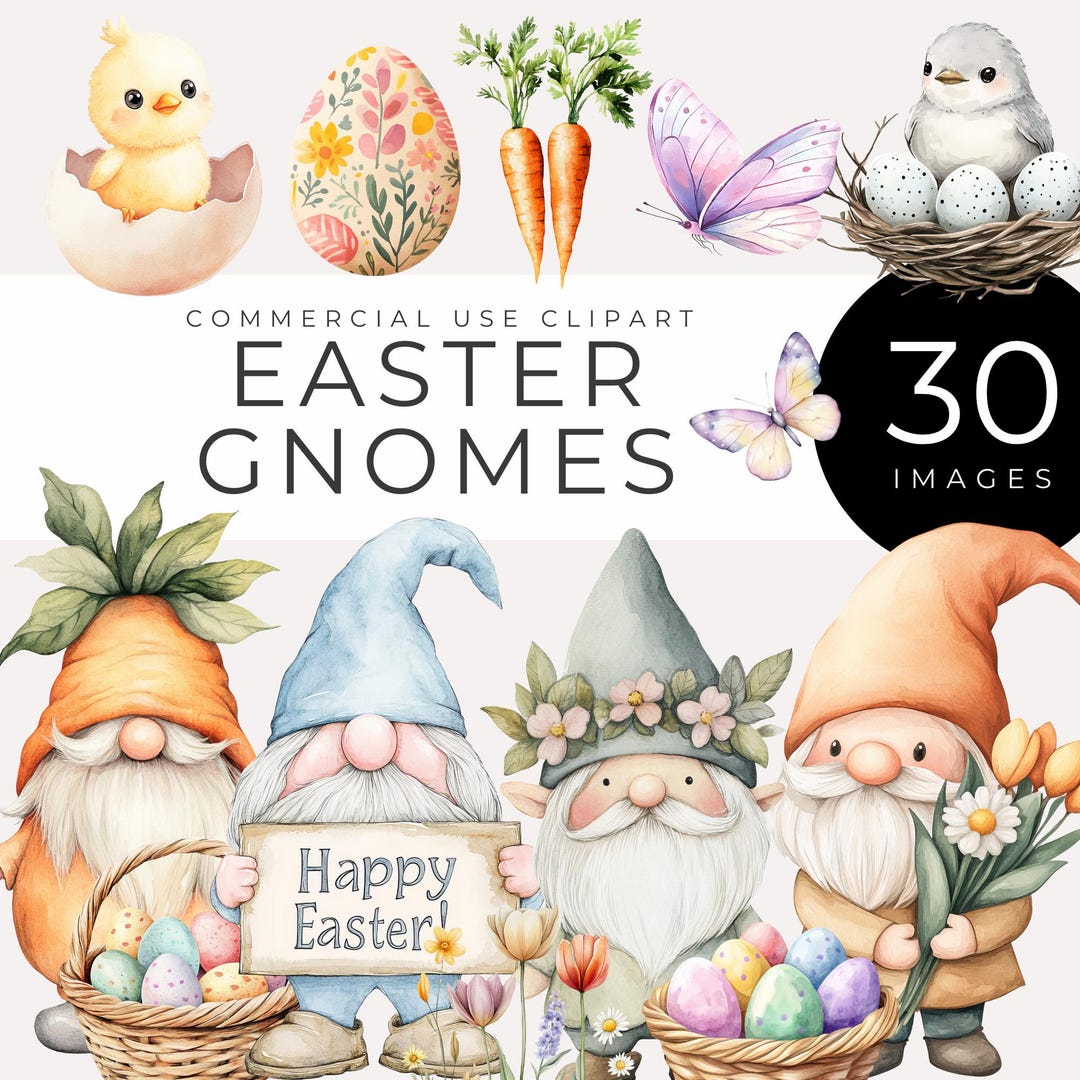Easter Gnome Clipart, Instant Download, Watercolor Cute Spring Gnome ...