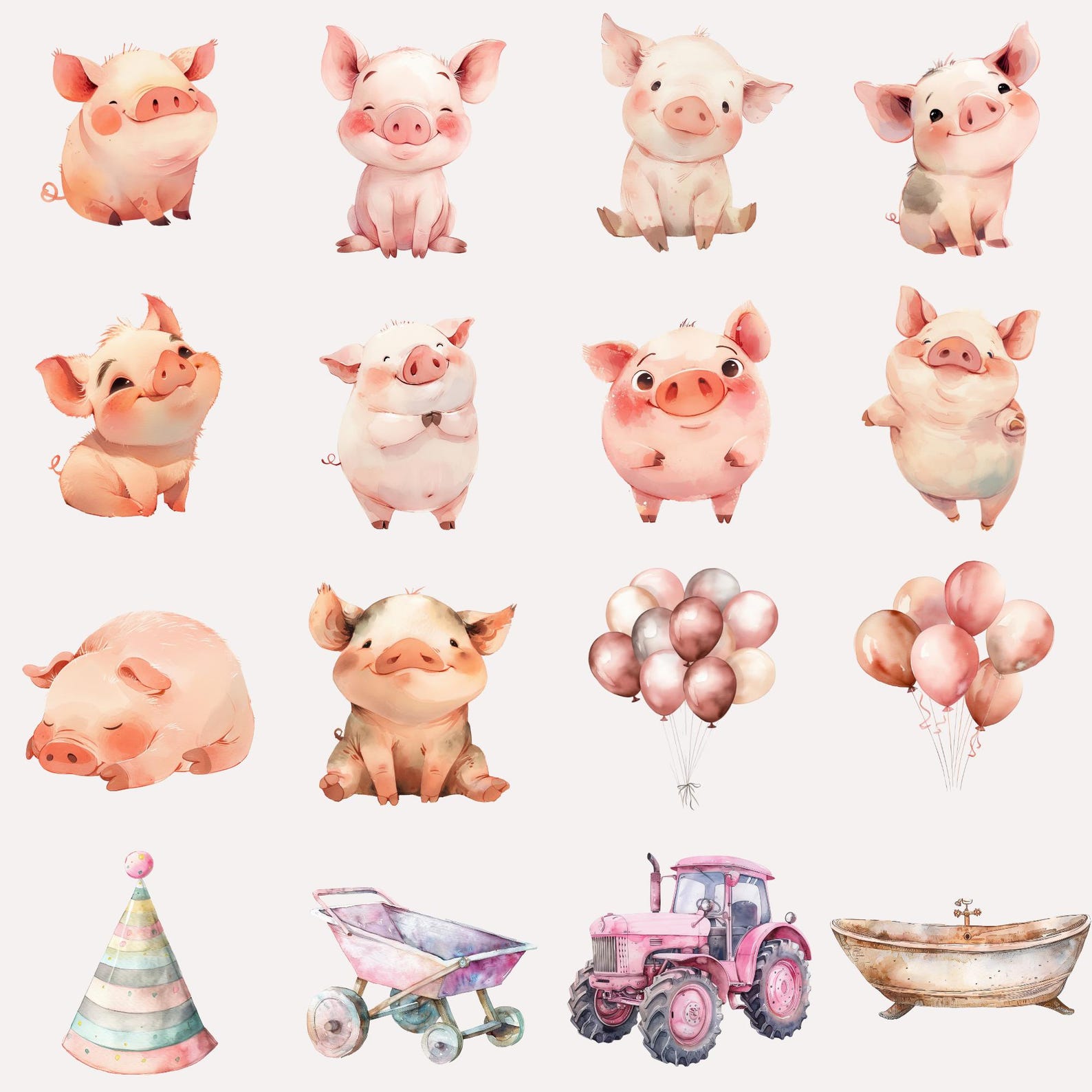Watercolor Cute Pig Clipart INSTANT DOWNLOAD Adorable Farm Animals ...