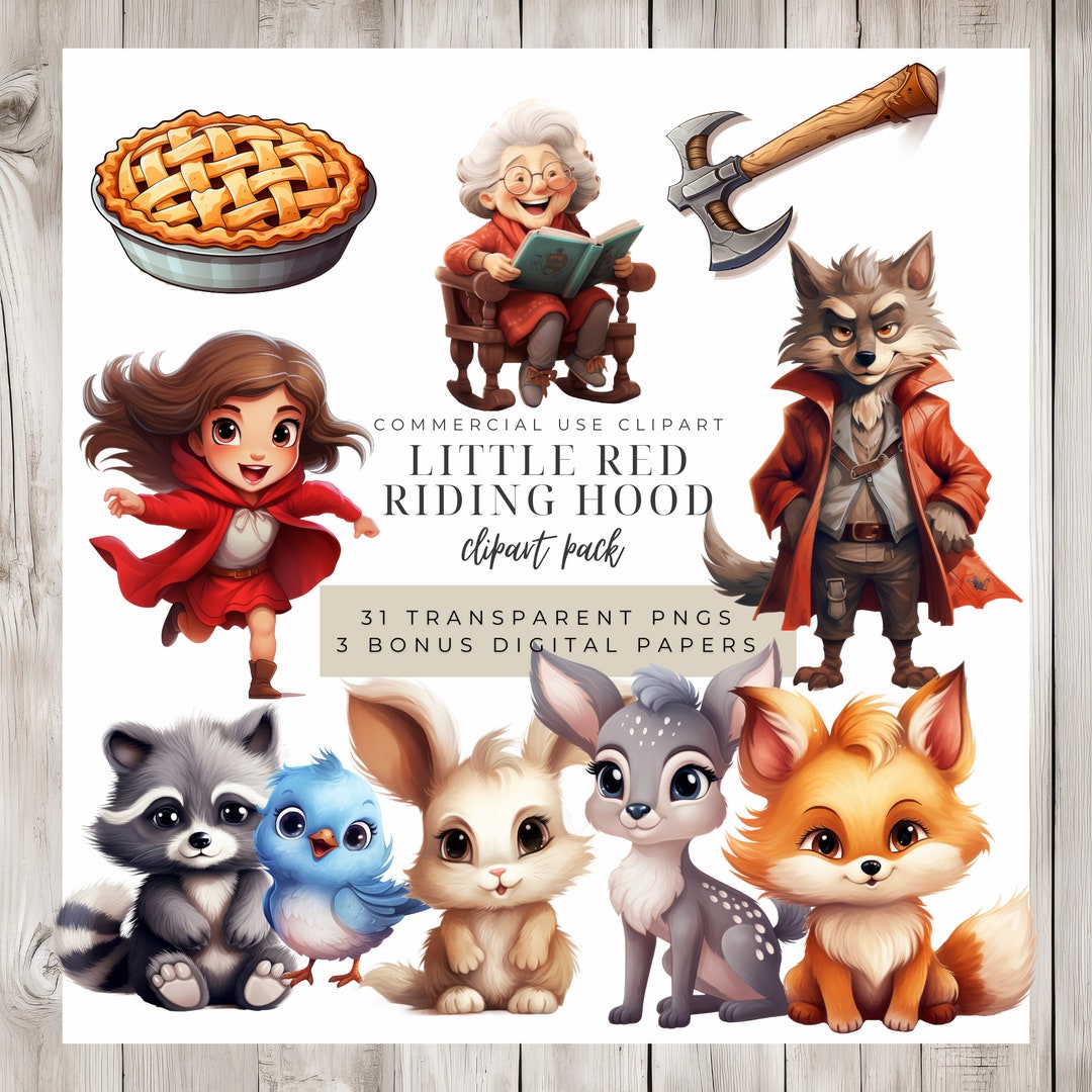 Little Red Riding Hood Clipart INSTANT DOWNLOAD Fairytale Watercolor ...