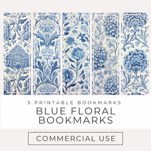 Blue Floral Damask Bookmarks INSTANT DOWNLOAD Cottagecore Elegant Toile ...