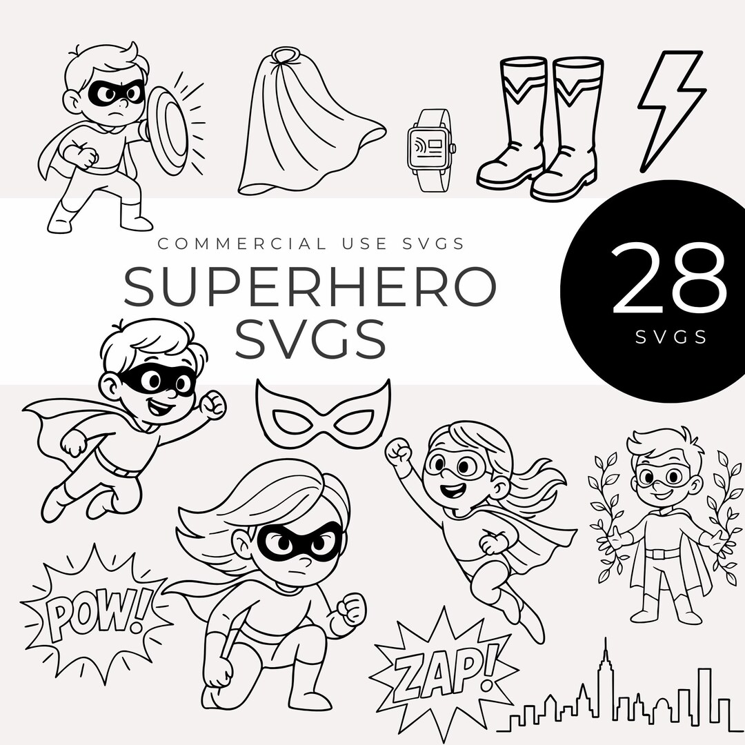 Cute Superhero Svgs, Kids Hero Clipart, Masks, Capes & Comic Sound ...