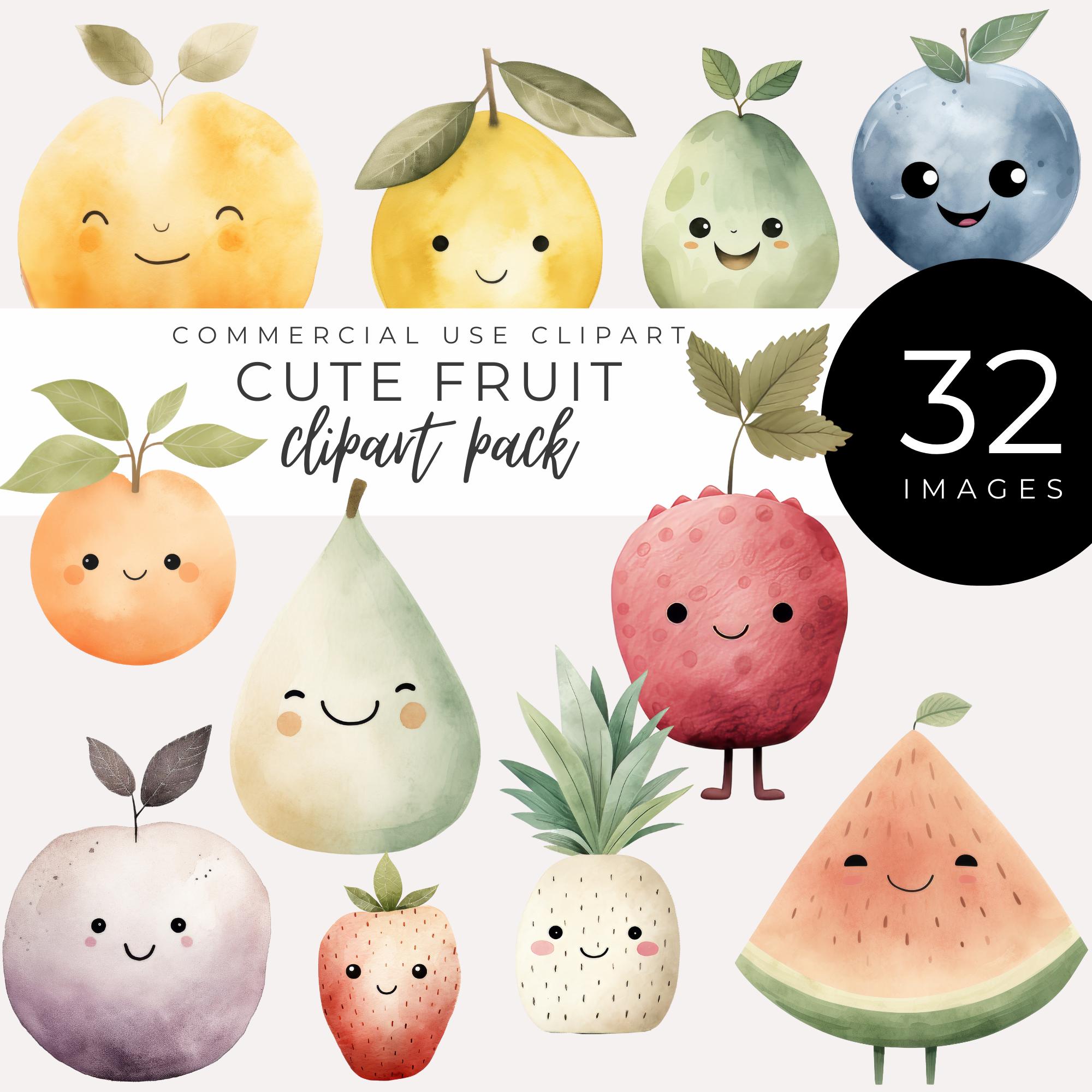 Adorable Smiling Fruit Clipart INSTANT DOWNLOAD Cute Fruit Characters ...