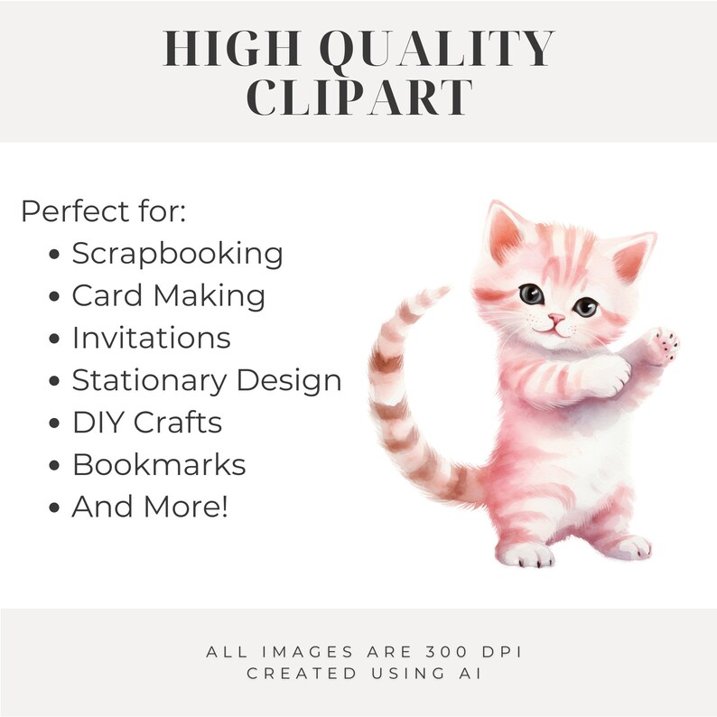 Cute Pink Kittens Clipart INSTANT DOWNLOAD Playful Watercolor Animals ...