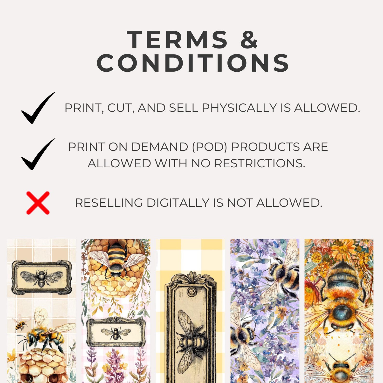 Vintage Bee Bookmarks, Printable Honeybee Placeholders, Cottagecore ...