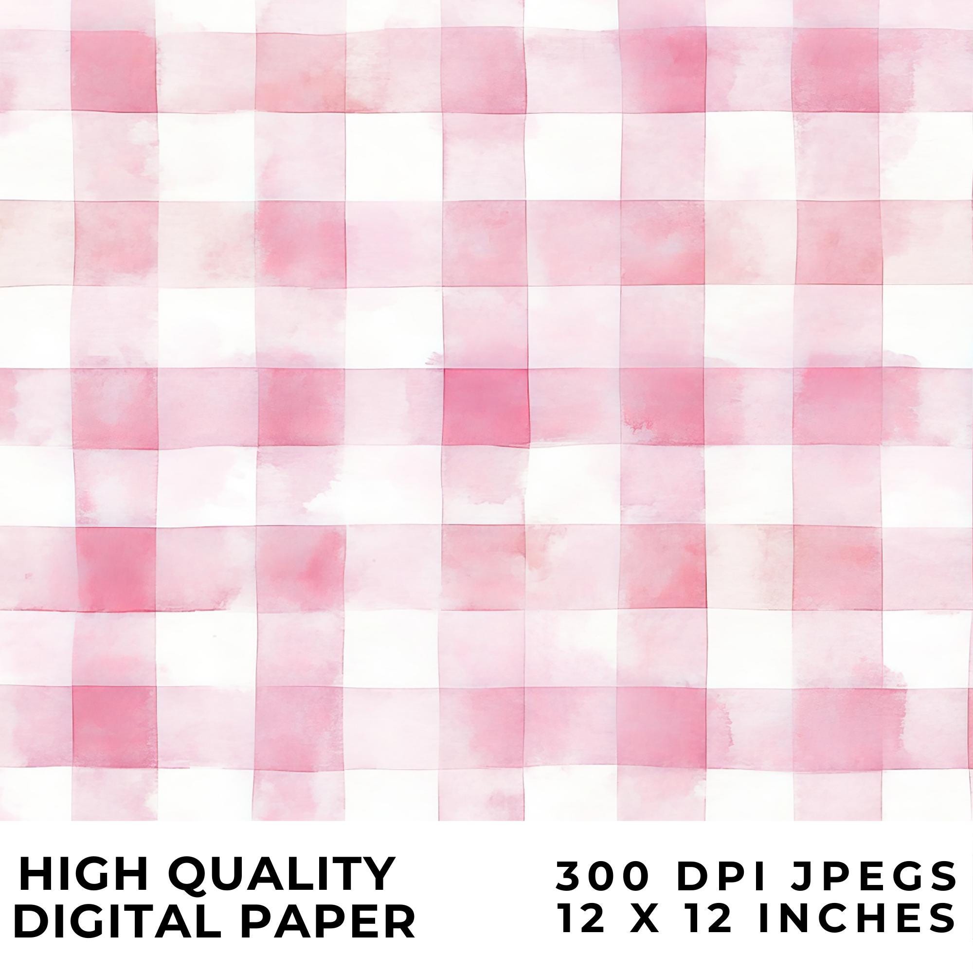 Pink Gingham Digital Paper, Instant Download, Watercolor Plaid Patterns ...
