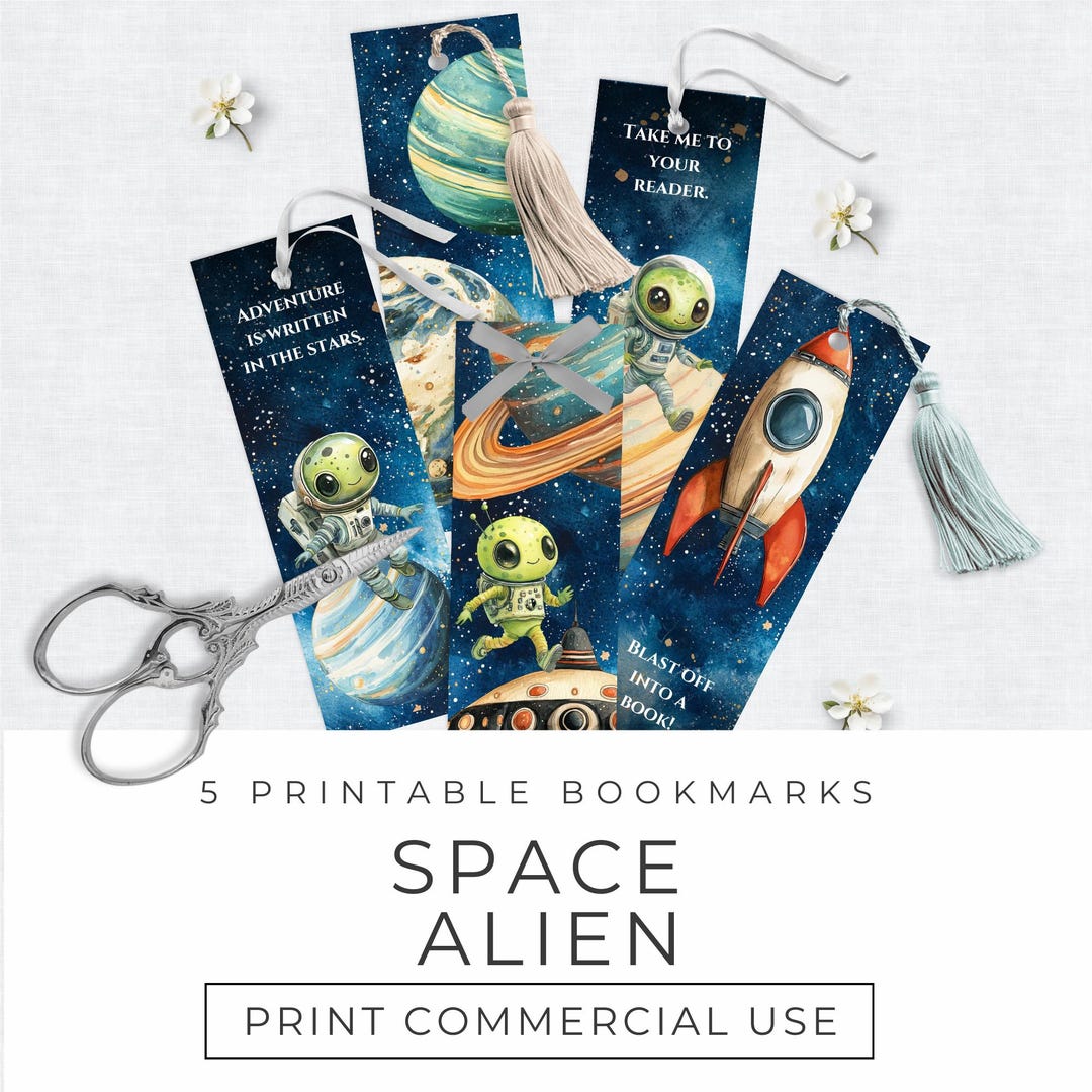 Space Alien Bookmarks, Instant Download, Outer Space Page Markers, Sci ...