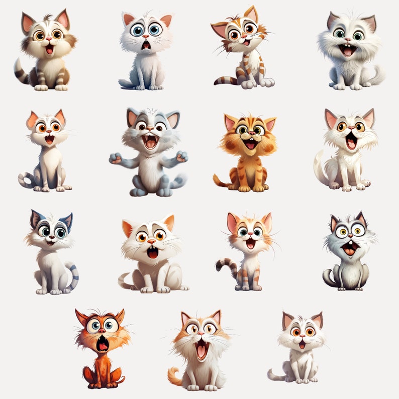 Quirky Cats Clipart INSTANT DOWNLOAD Cute Cat Portraits, Whimsical ...