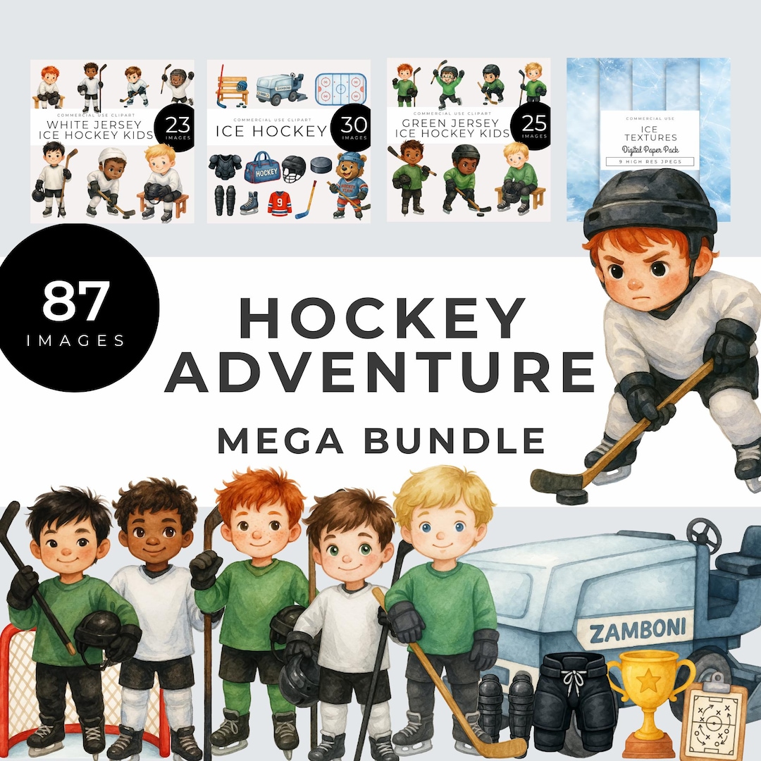 Hockey Clipart Mega Bundle, Watercolor Winter Sports Kids Character ...