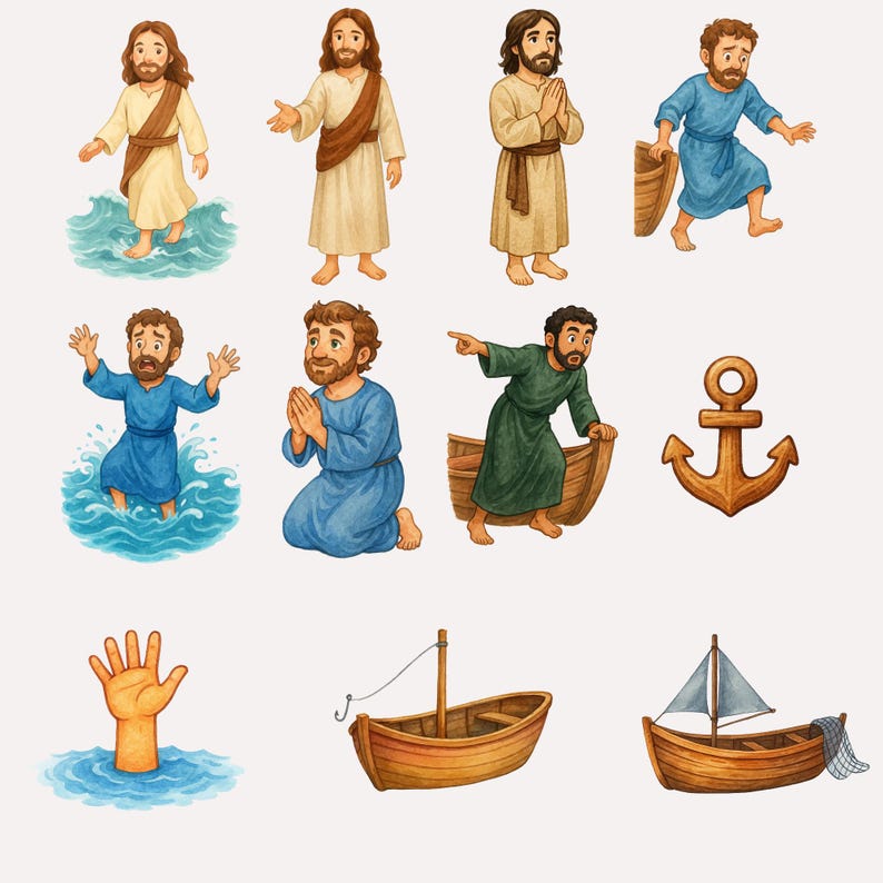 Jesus Walks on Water Clipart, Instant Download, Christian Bible Story ...