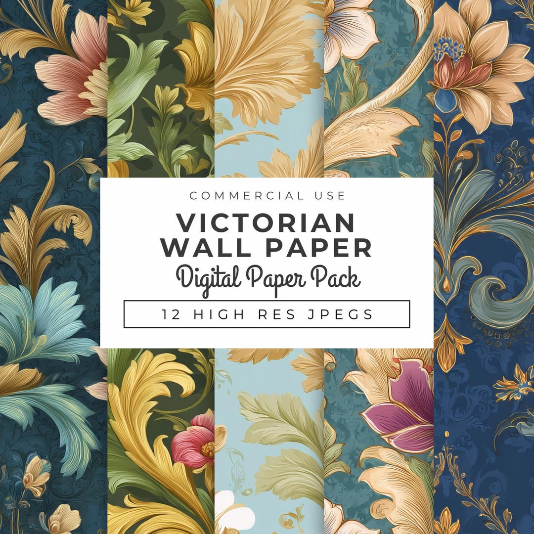 Victorian Wallpaper Digital Papers, Instant Download, Ornate Floral ...