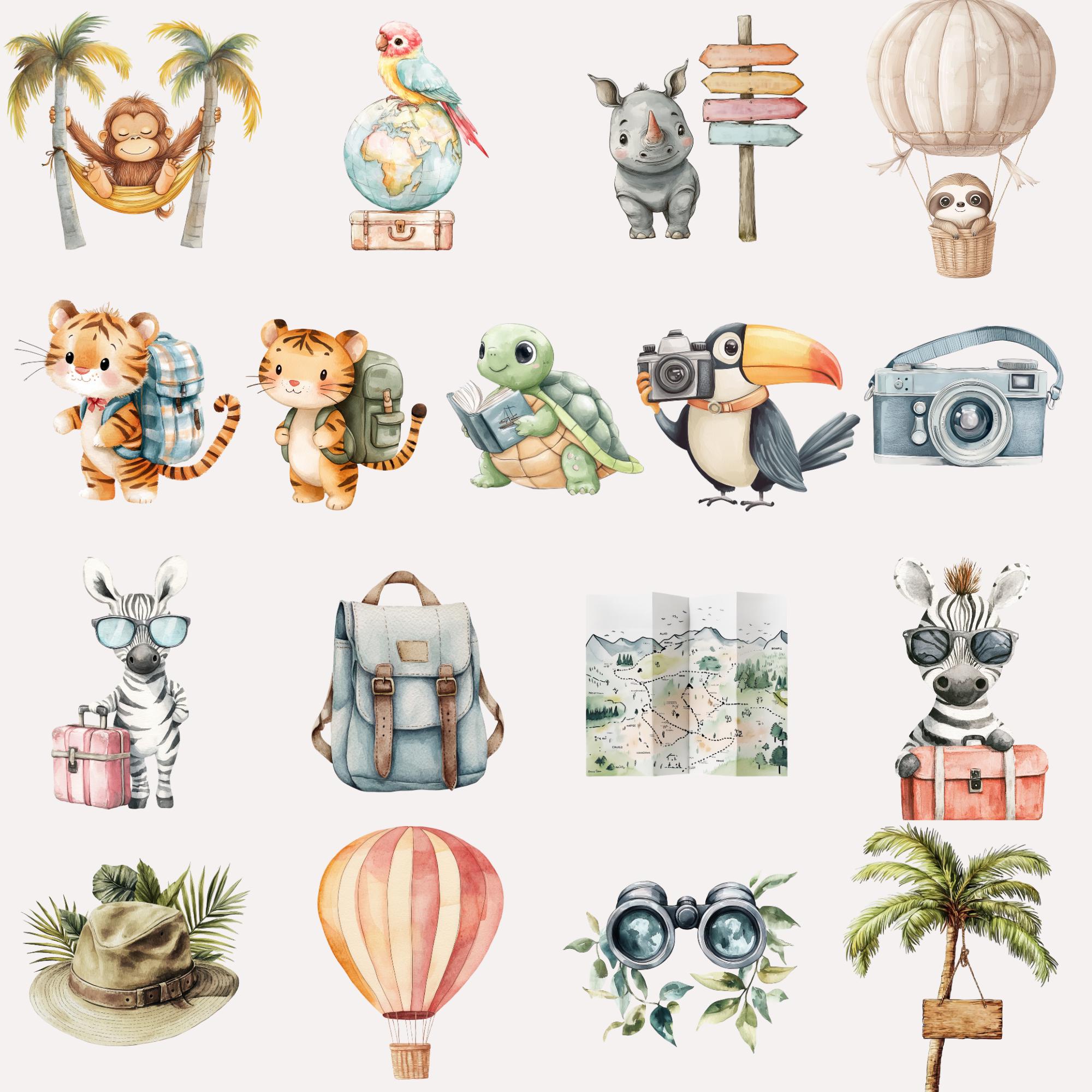 Jungle Travelers Clipart, Instant Download, Safari Adventure Animal PNG ...
