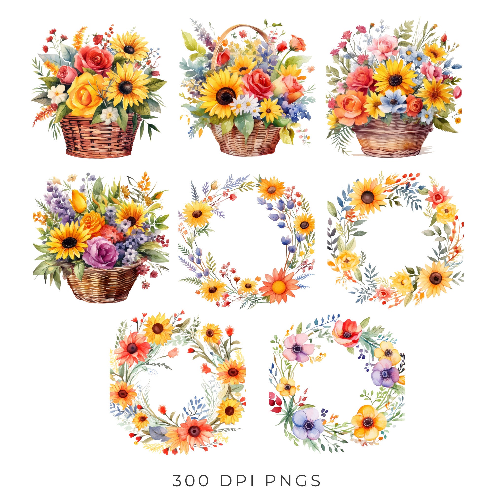 Bright Flowers & Foliage Clipart DIGITIAL INSTANT DOWNLOAD Summer ...