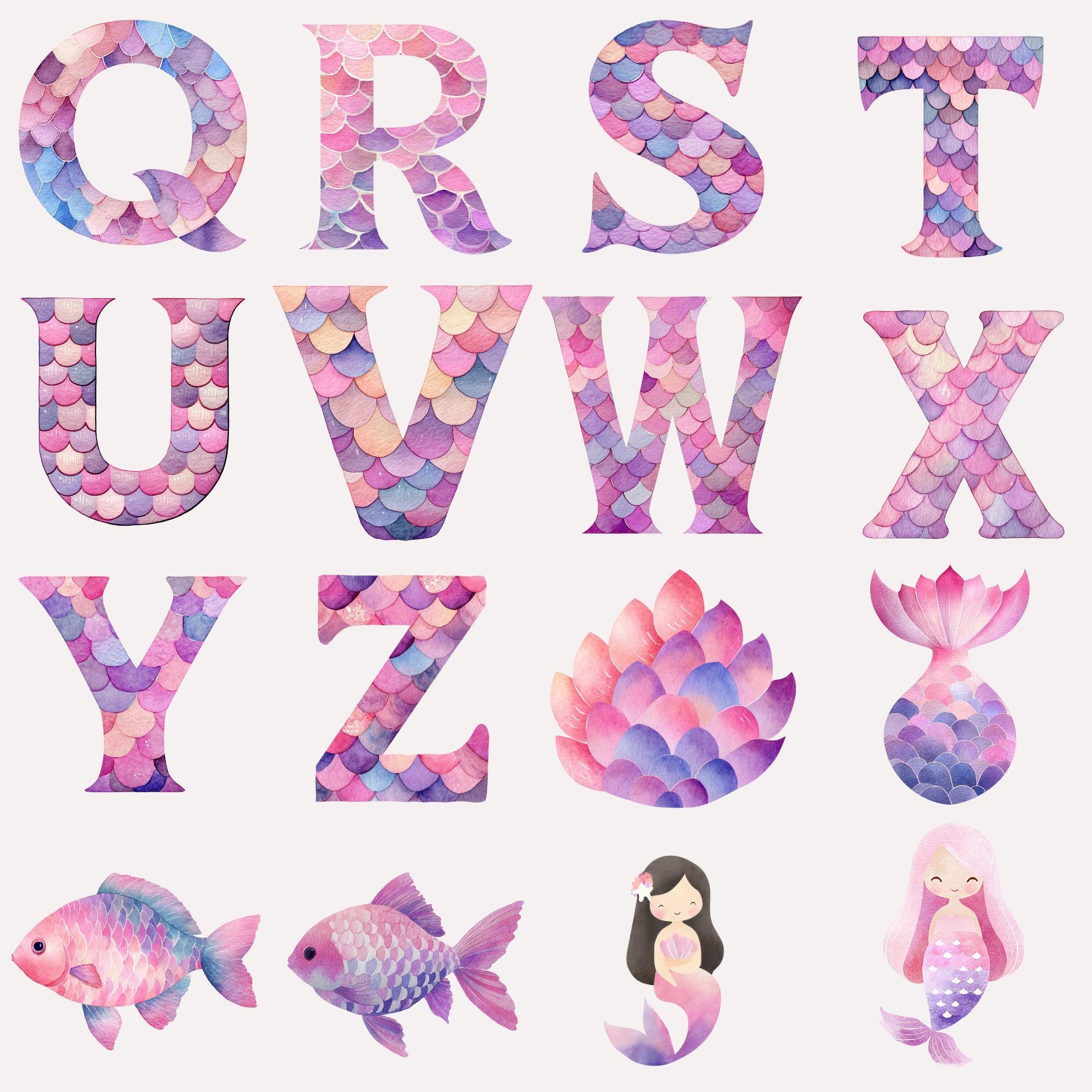 Mermaid Alphabet Clipart, Instant Download, Pastel Scales Letters, Cute ...