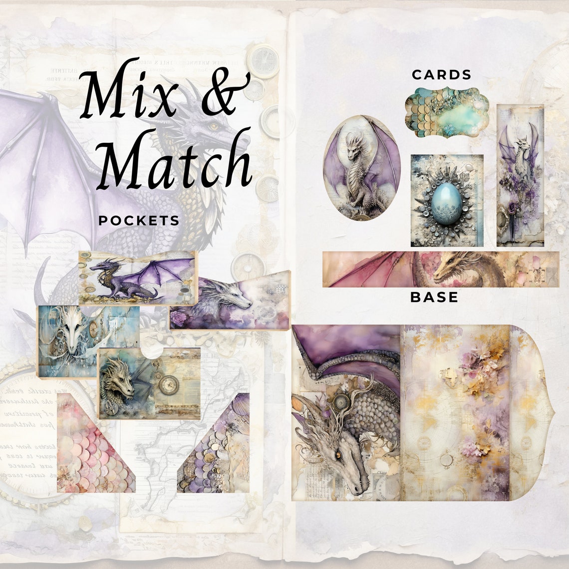 Majestic Junk Journal Folio Printables, 12 Piece Mix & Match Pocket ...