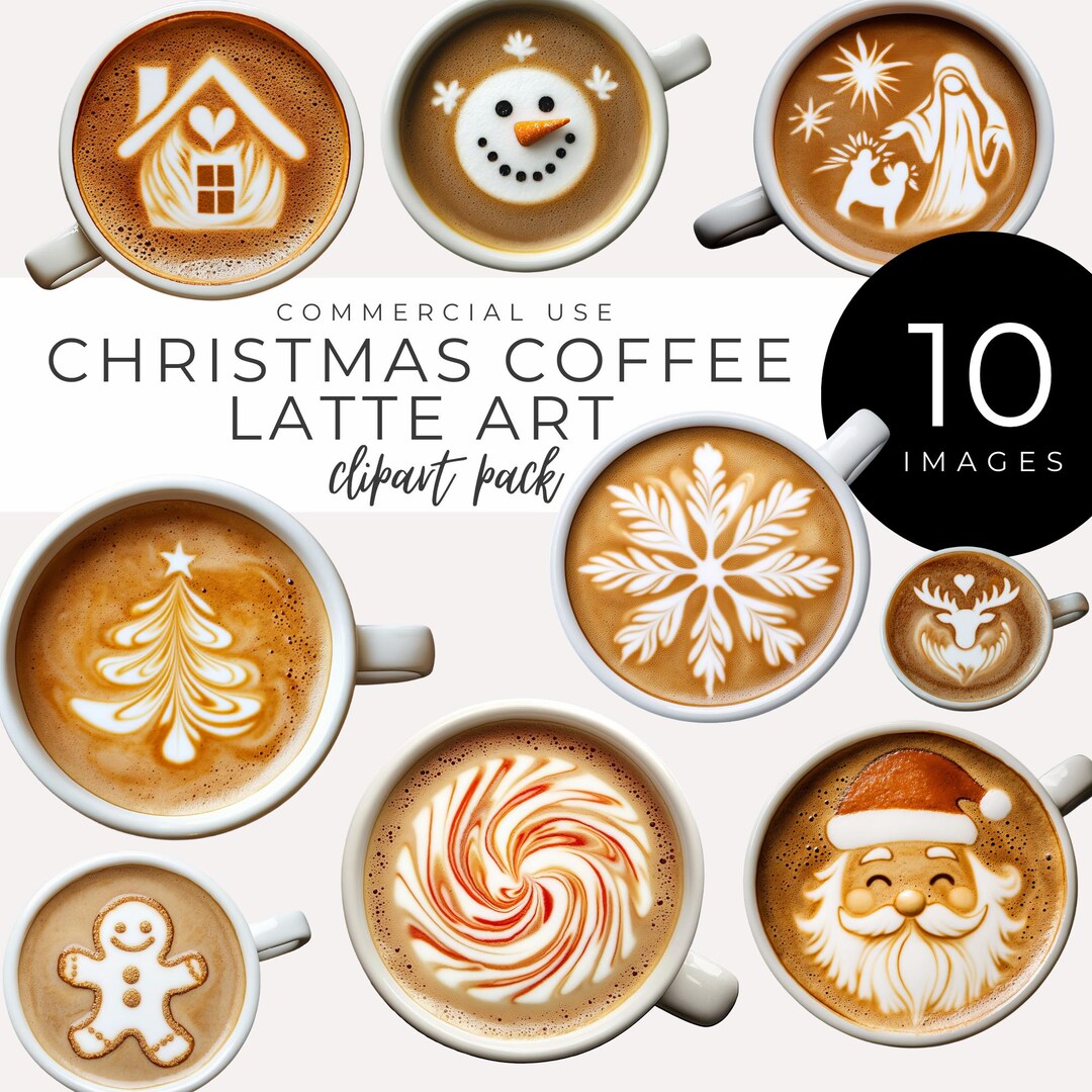 Christmas Latte Art Clipart INSTANT DOWNLOAD Santa, Snowman, Reindeer ...