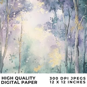 Pastel Forest Digital Papers, Instant Download, Watercolor Woodland ...