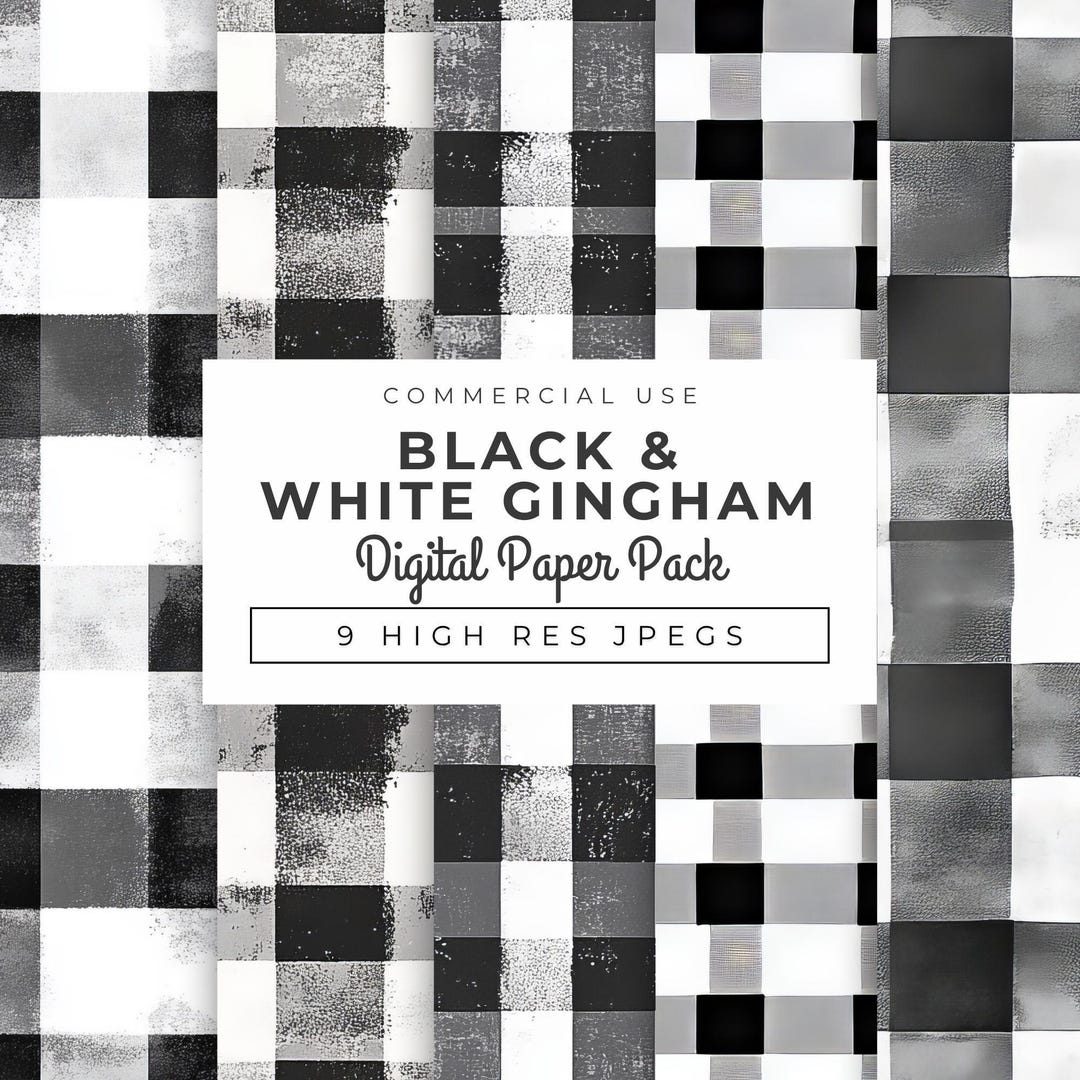 Black & White Plaid Digital Papers, Instant Download, Watercolor Soft ...