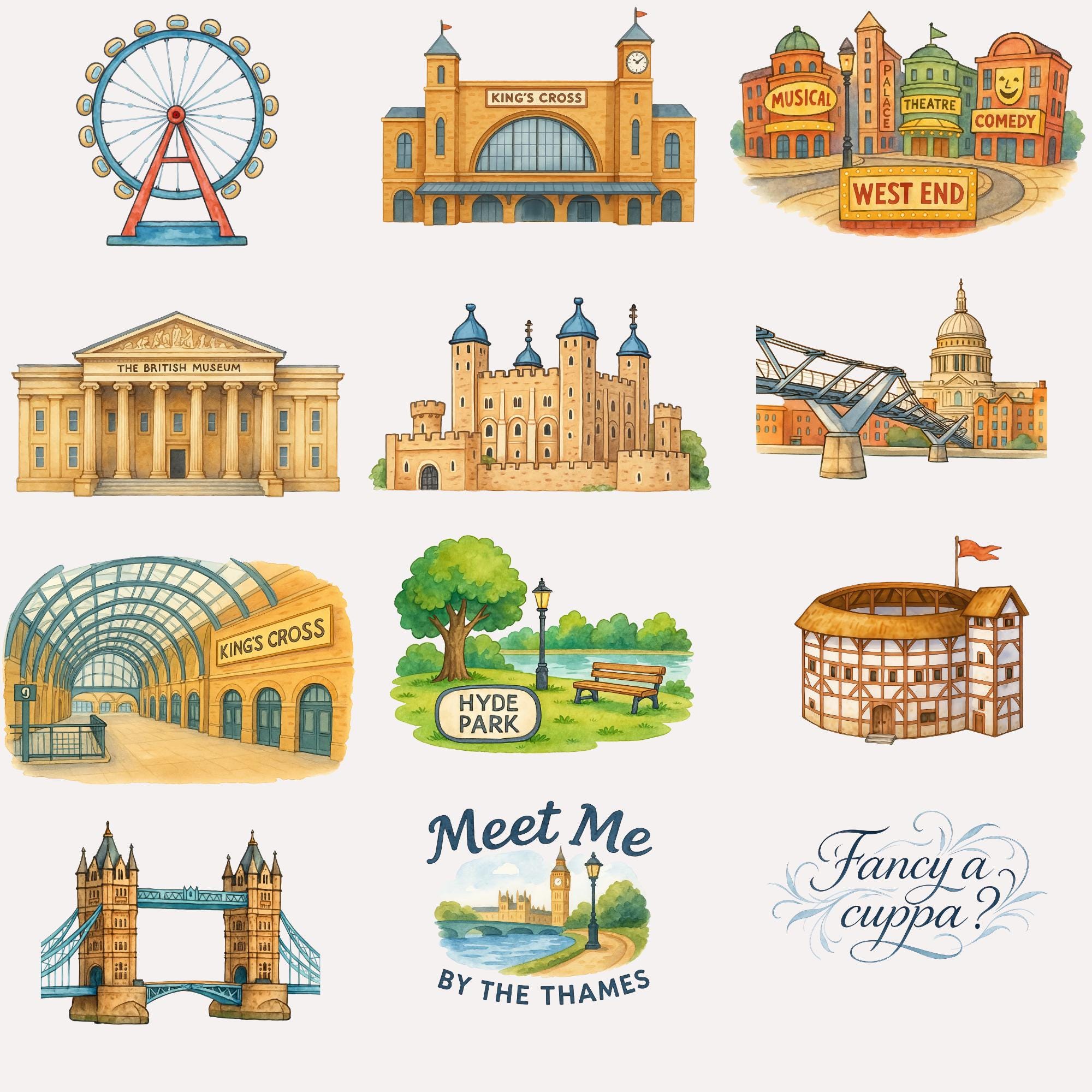 Cute London Clipart, Instant Download, Big Ben, Guards, Phone Box ...