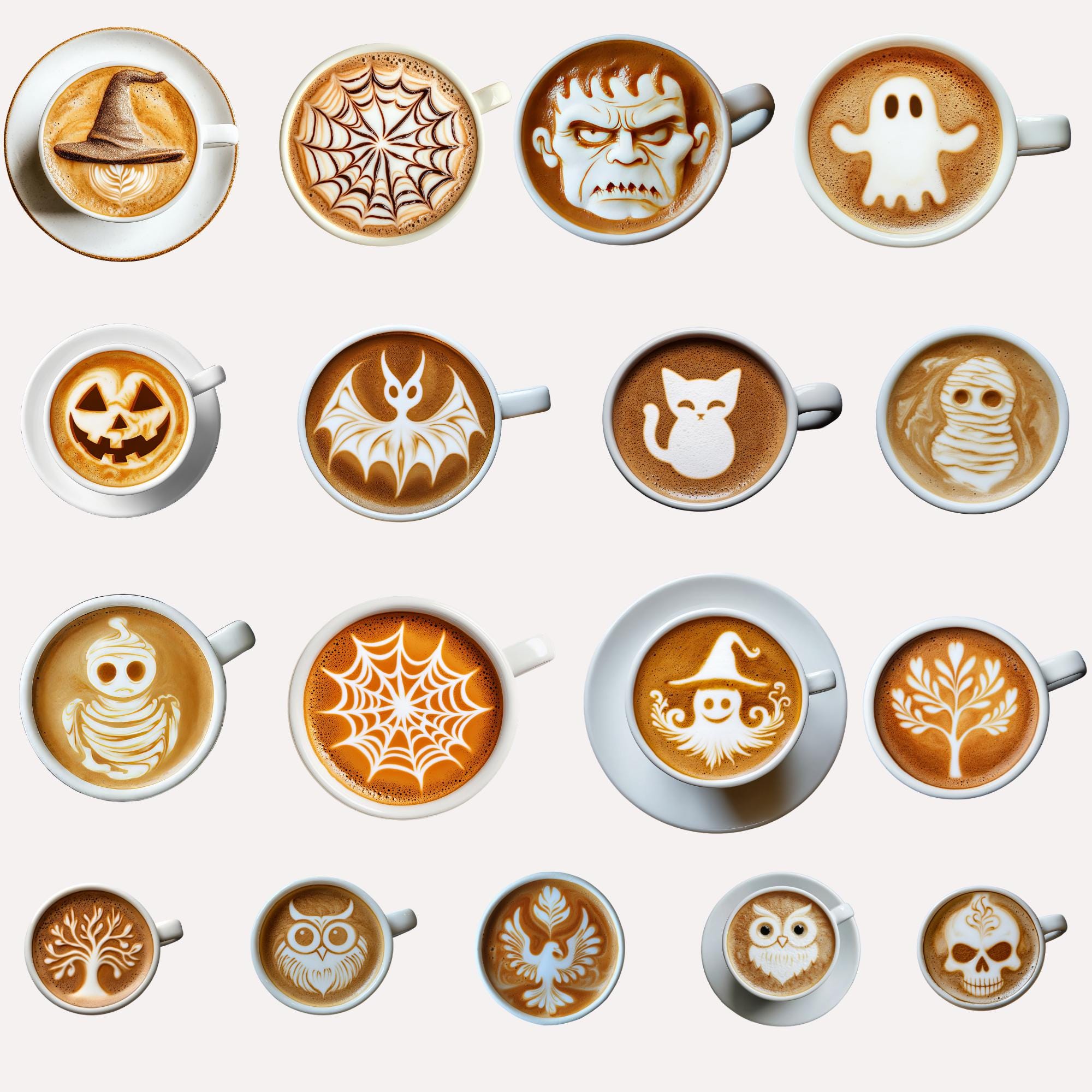 Halloween Latte Art Clipart INSTANT DOWNLOAD Spooky Coffee Designs ...