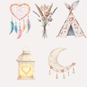 Watercolor Boho Valentine's Day Clipart, Romantic Boho Animals ...