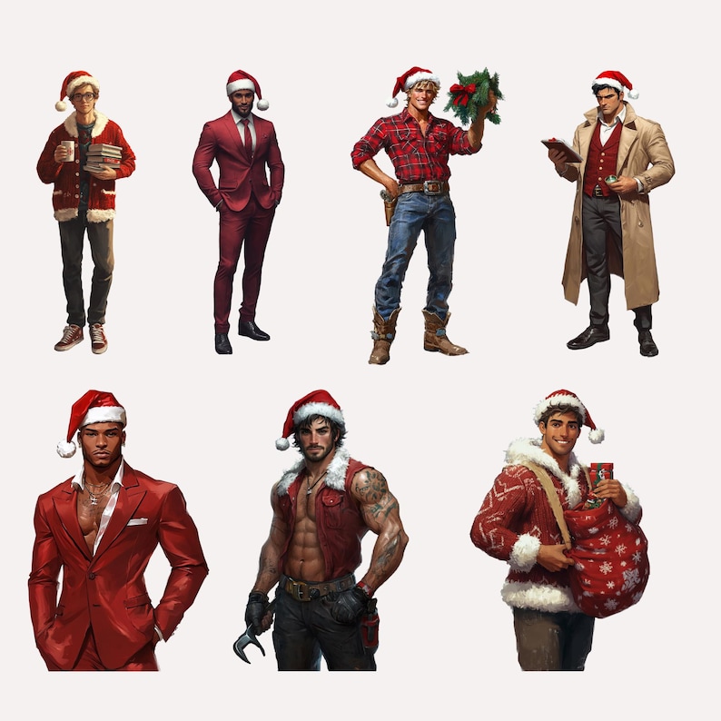 Sexy Santa Clipart, Book Boyfriend Graphics, Christmas Holiday, Dark ...