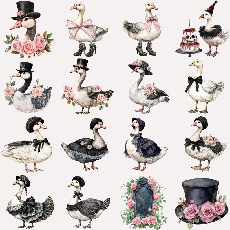 Gothic Goose Party Clipart, Instant Download, Whimsical Geese Graphics ...