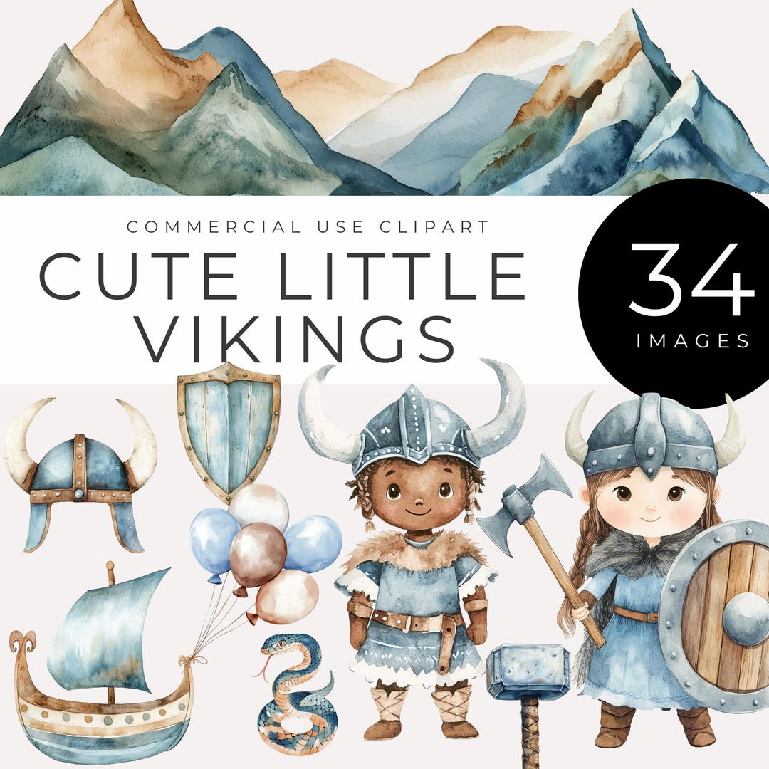 Cute Viking Kids Clipart INSTANT DOWNLOAD Watercolor Norse Warrior ...