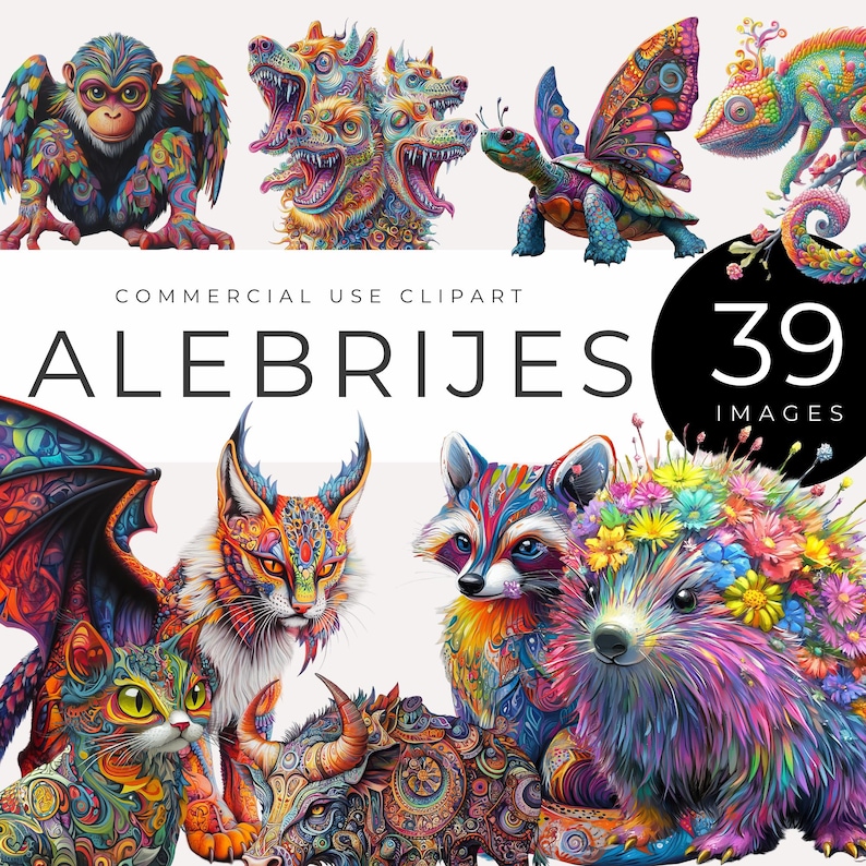 Alebrije Clipart INSTANT DOWNLOAD Mythical Creatures, Colorful Graffiti ...