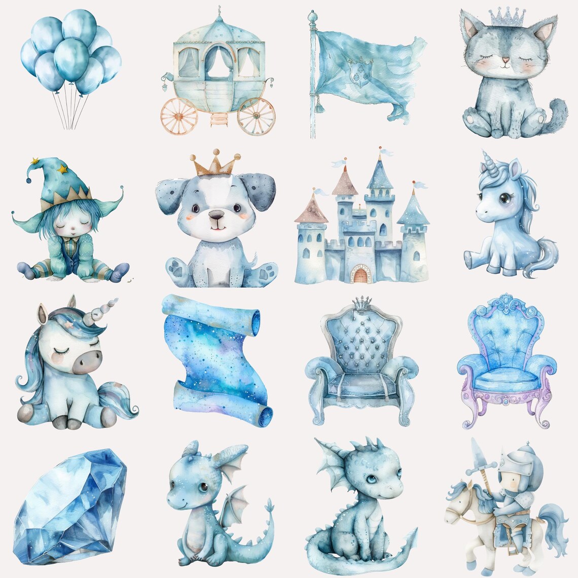 Blue Watercolor Princess Clipart INSTANT DOWNLOAD Royal Court Graphics ...