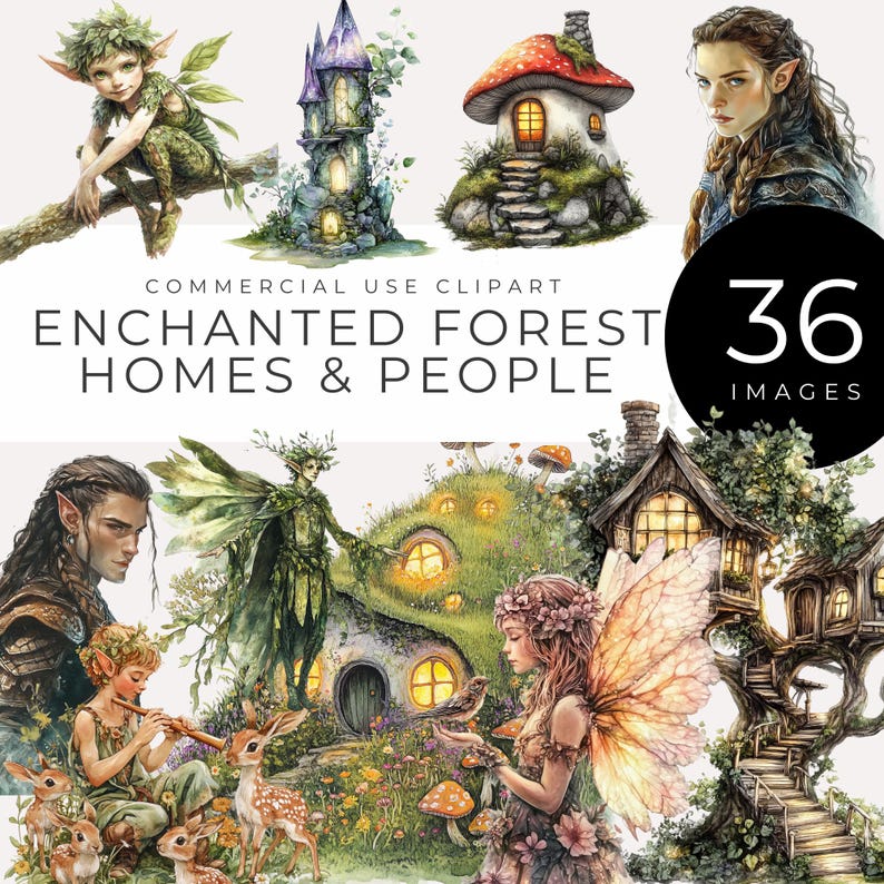 Enchanted Forest Clipart INSTANT DOWNLOAD Watercolor Elves & Fairies ...