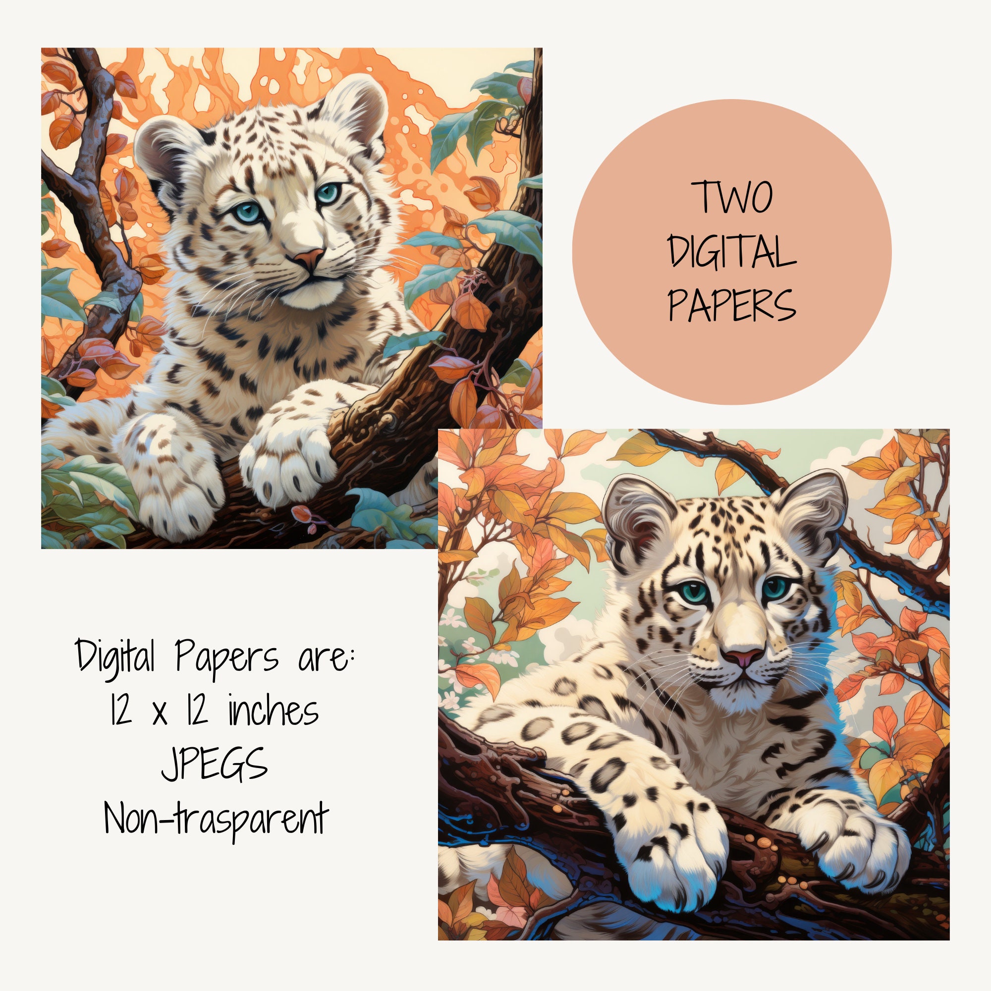 Watercolor Snow Leopard Clipart Pack INSTANT DOWNLOAD, Cute Baby Snow ...