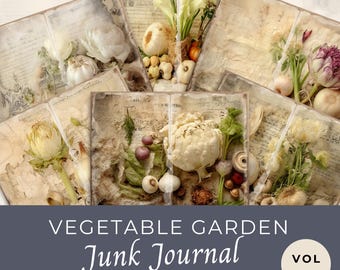 Vegetable Garden Junk Journal Paper, Veggies, 6 Digital Journal Pages ...