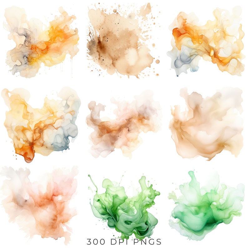 Neutral Watercolor Splashes & Paint Splatter Clipart INSTANT DOWNLOAD ...