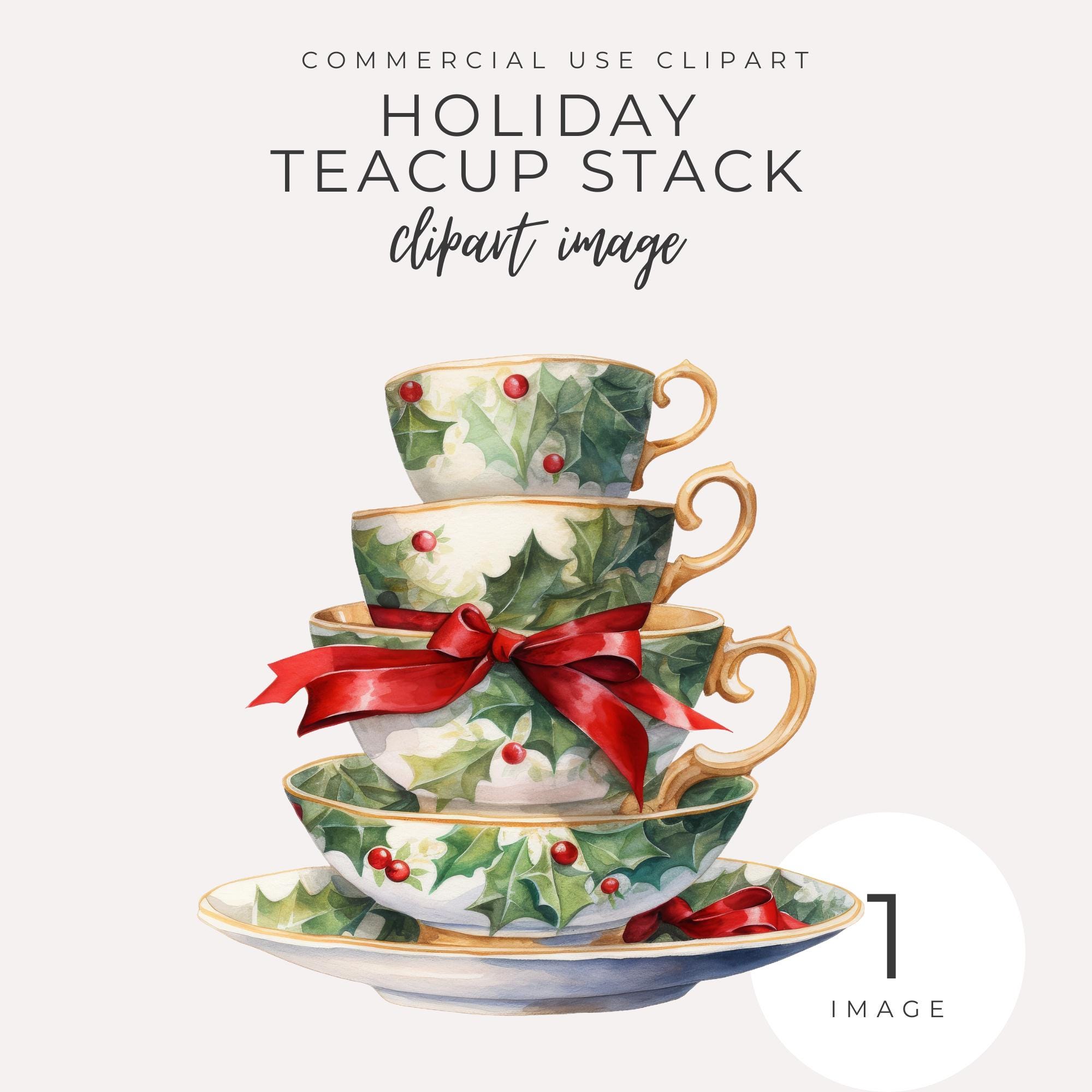 Teacup Stack Clipart INSTANT DOWNLOAD Festive Holiday Teatime Graphic ...