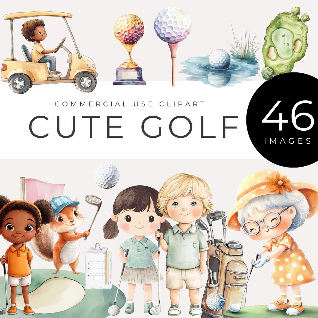 Golf Master Clipart, Instant Download, Watercolor Kids Golfers, Golf ...