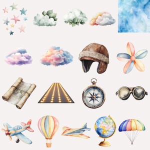 Little Aviator Clipart, Instant Download, Watercolor Airplane, Pilot ...