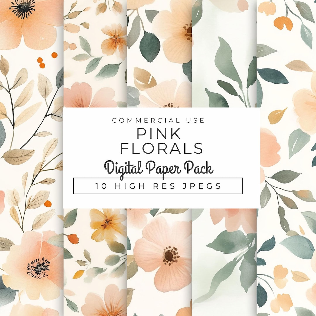 Pink Floral Digital Papers, Instant Download, Watercolor Blush Flowers ...