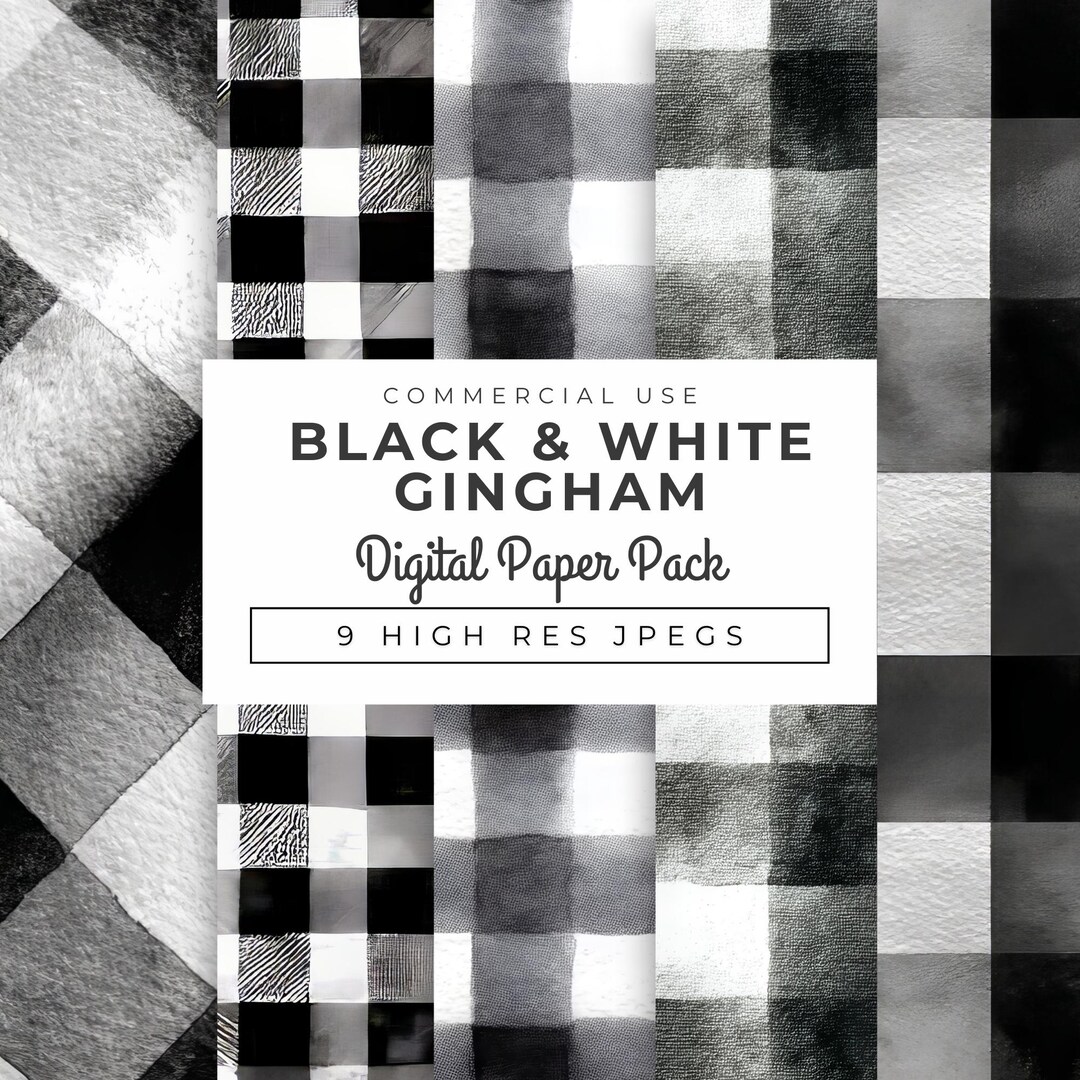 Black and White Gingham Digital Paper, Instant Download, Watercolor ...