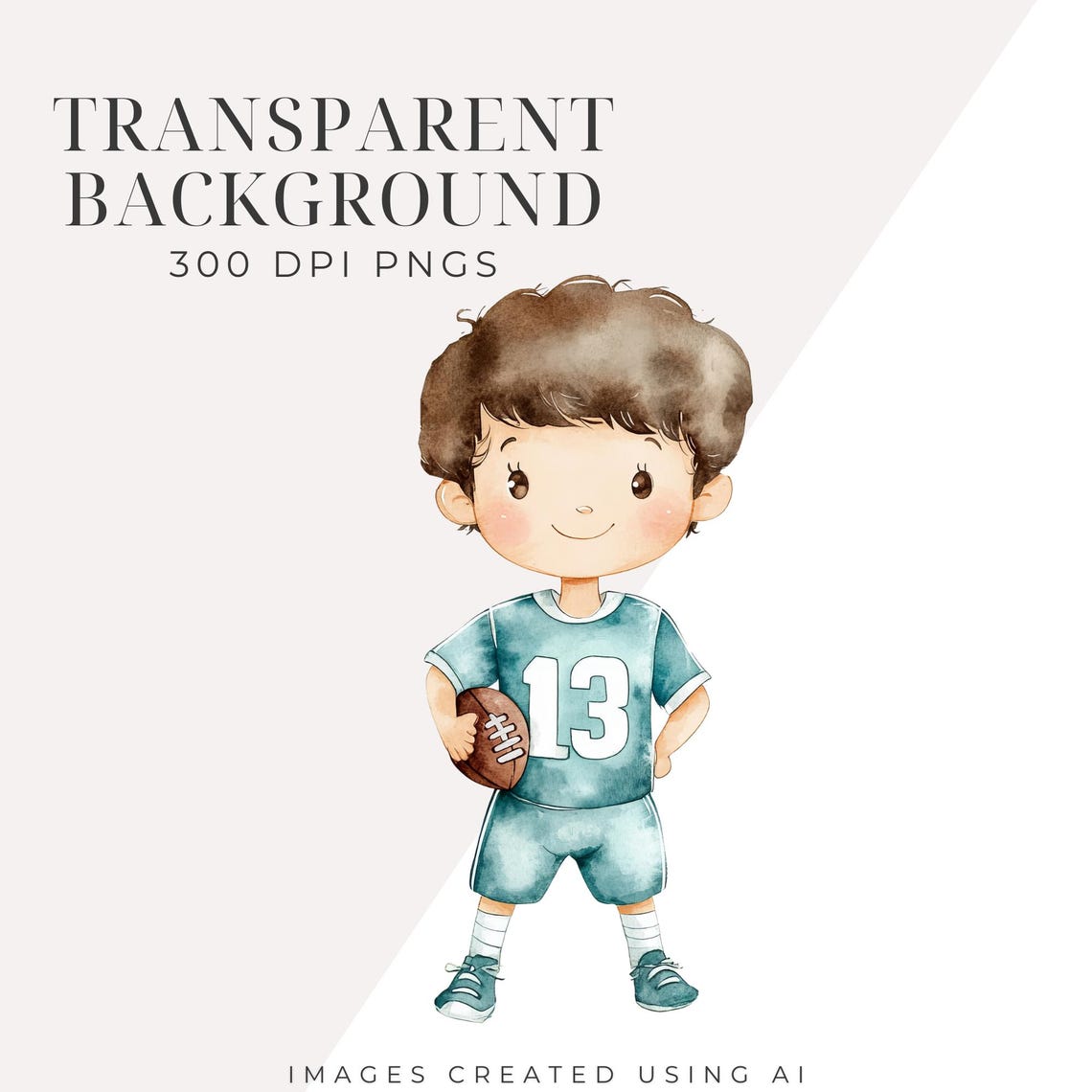 Football Clipart INSTANT DOWNLOAD Watercolor Cute Player Graphics, Kids ...